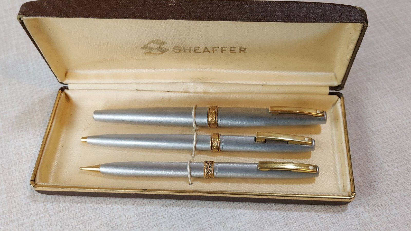🖋 VTG SHEAFFER 620 Textured Stainless Steel Three Pen Set, USA ...