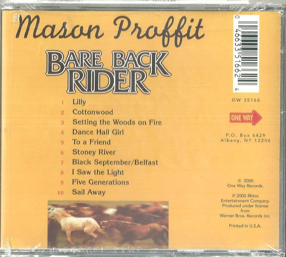MASON PROFFIT BARE BACK RIDER JOHN TERRY TALBOT RARE OOP ONE WAY CD NEW ...