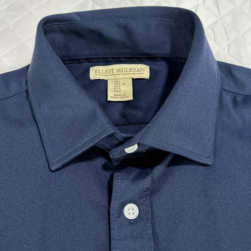 Elliot Mulryan Men's Large Luxury Button Up Shirt Navy Polyester Smart ...