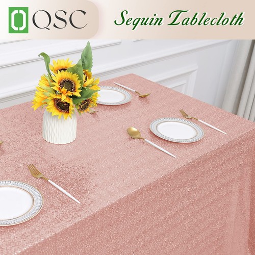 OQSQ Rosegold Sequin Tablecloth 50x80 inch, Glitter Drape Table Cloth ...
