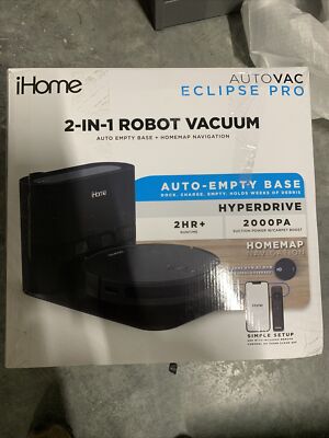 iHome AutoVac Luna 2-in-1 Front LIDAR Robot Vacuum App Control iHRV12 ...