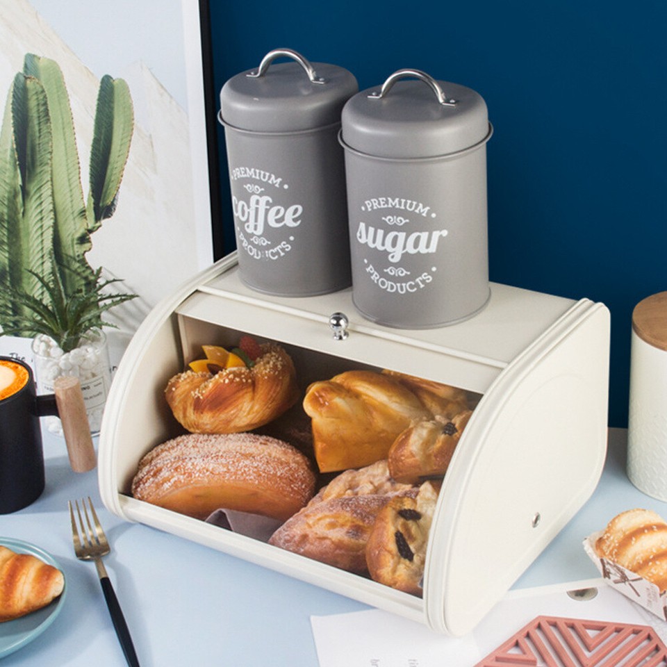 Tabletop Bread Bin Kitchen Food Loaf Storage Container Organiser Cover ...