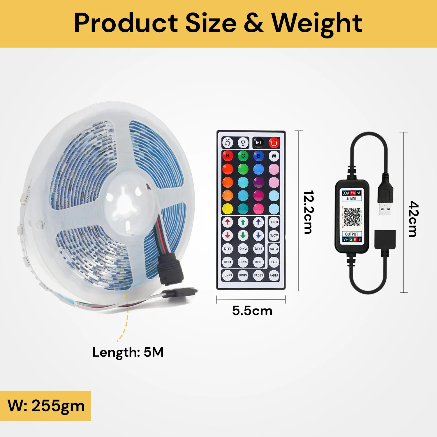 12VRGB LED Strip Lights Waterproof 5050 5M 300LEDs USB Bluetooth Remote ...