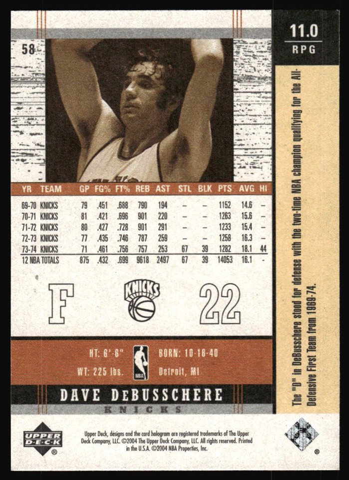 2003 Upper Deck Legends Dave DeBusschere #58 New York Knicks | eBay