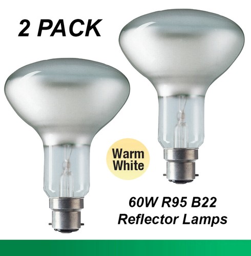 2 x 60W Incandescent R95 Reflector Light Globes Bulbs Bayonet B22 BC ...