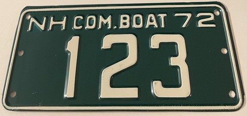Vintage 1972 New Hampshire Commercial Boat License Plate 123 Good # 10 ...