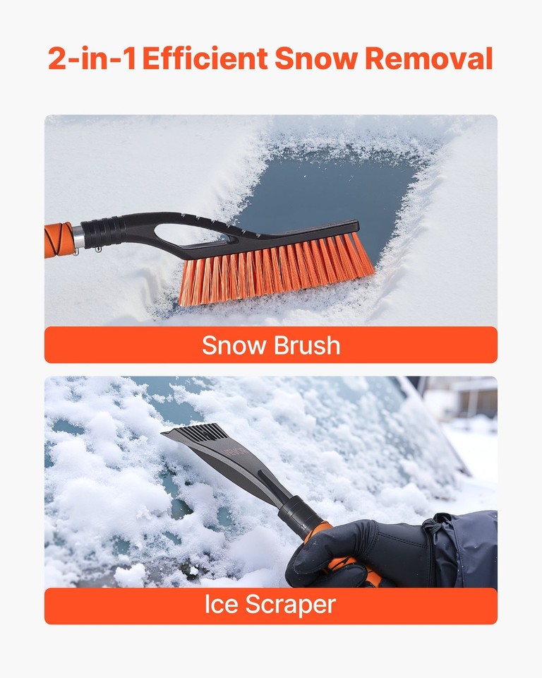 VEVOR Snow Brush Ice Scrapers for Car Windshield 27-inch Aluminum Snow ...
