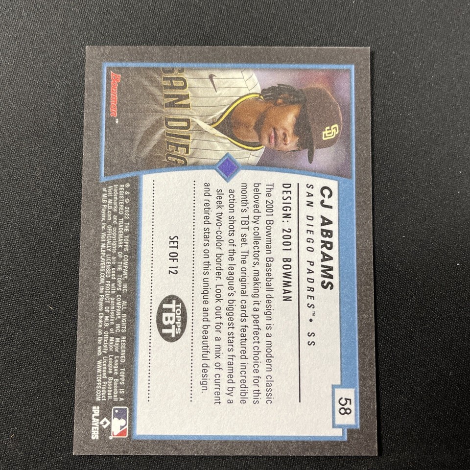 CJ Abrams #58 RC 2022 Throwback Thursday #20 2001 Bowman Design TBT Rookie RC 3c | eBay
