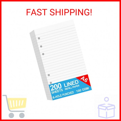 200 Sheets A6 Lined Paper for Filofax Personal Binder Planner, White ...
