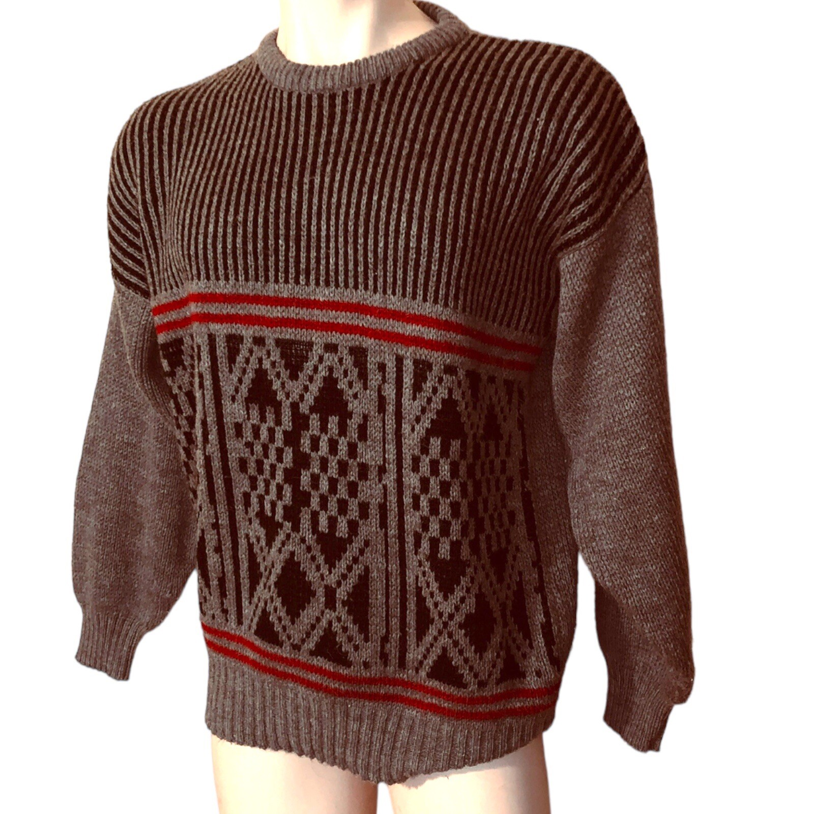 Vintage KAZAK Turkish Patterned Knit Grandad Jumper Sweater Men's Large ...