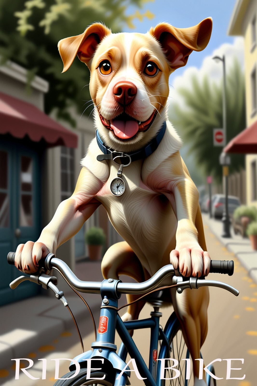 Ride a Bike Dog Riding Bicycle Cycling in City Vintage Poster Repro ...