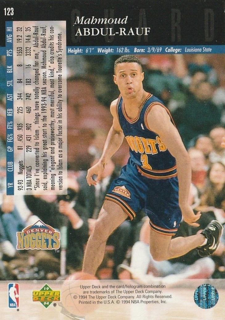 Mahmoud Abdul-Rauf 1994 Upper Deck #123 Denver Nuggets NBA Card Free ...