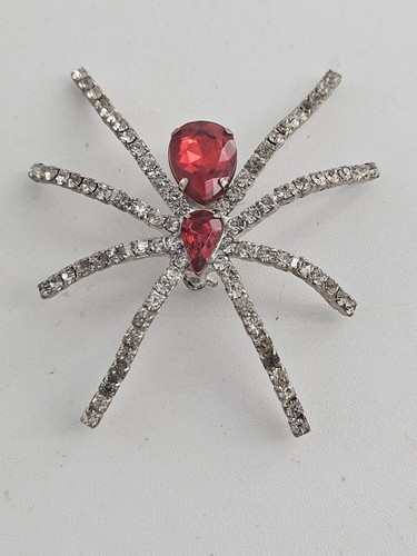 Large Vintage Spider Brooch Red And Clear Rhinestones | eBay