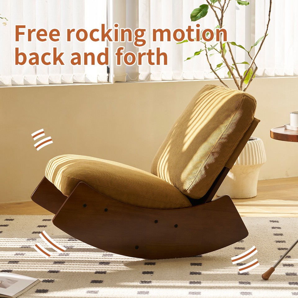 Rocking Chair w/Solid Wood Base Upholstered Rocker Glider Chair Armless ...