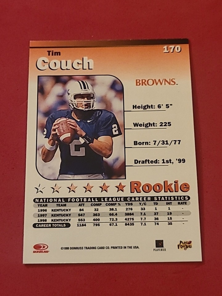 1999 Tim Couch ROOKIE RC Donruss Elite #170 | eBay
