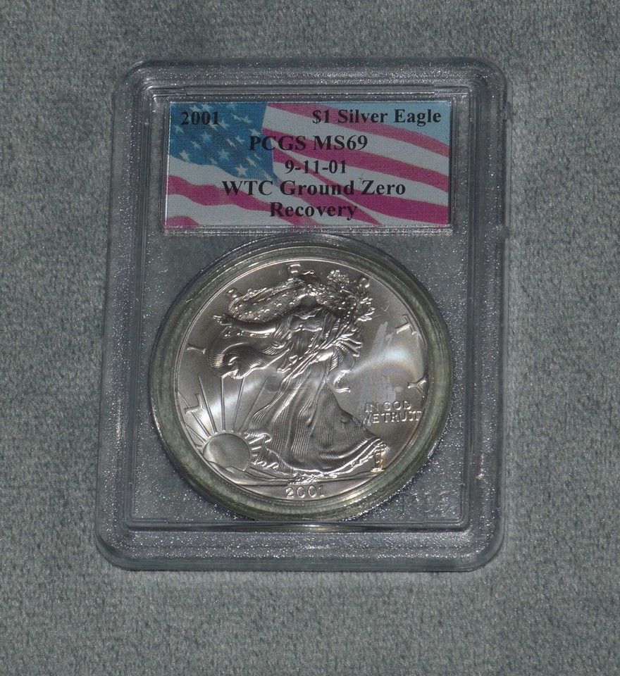 WTC Artifact Ground Zero Recovery 2001 Silver Eagle PCGS Coin World ...