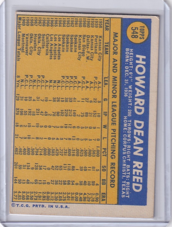 1970 Topps Baseball #548 Howie Reed - Montreal Expos | eBay