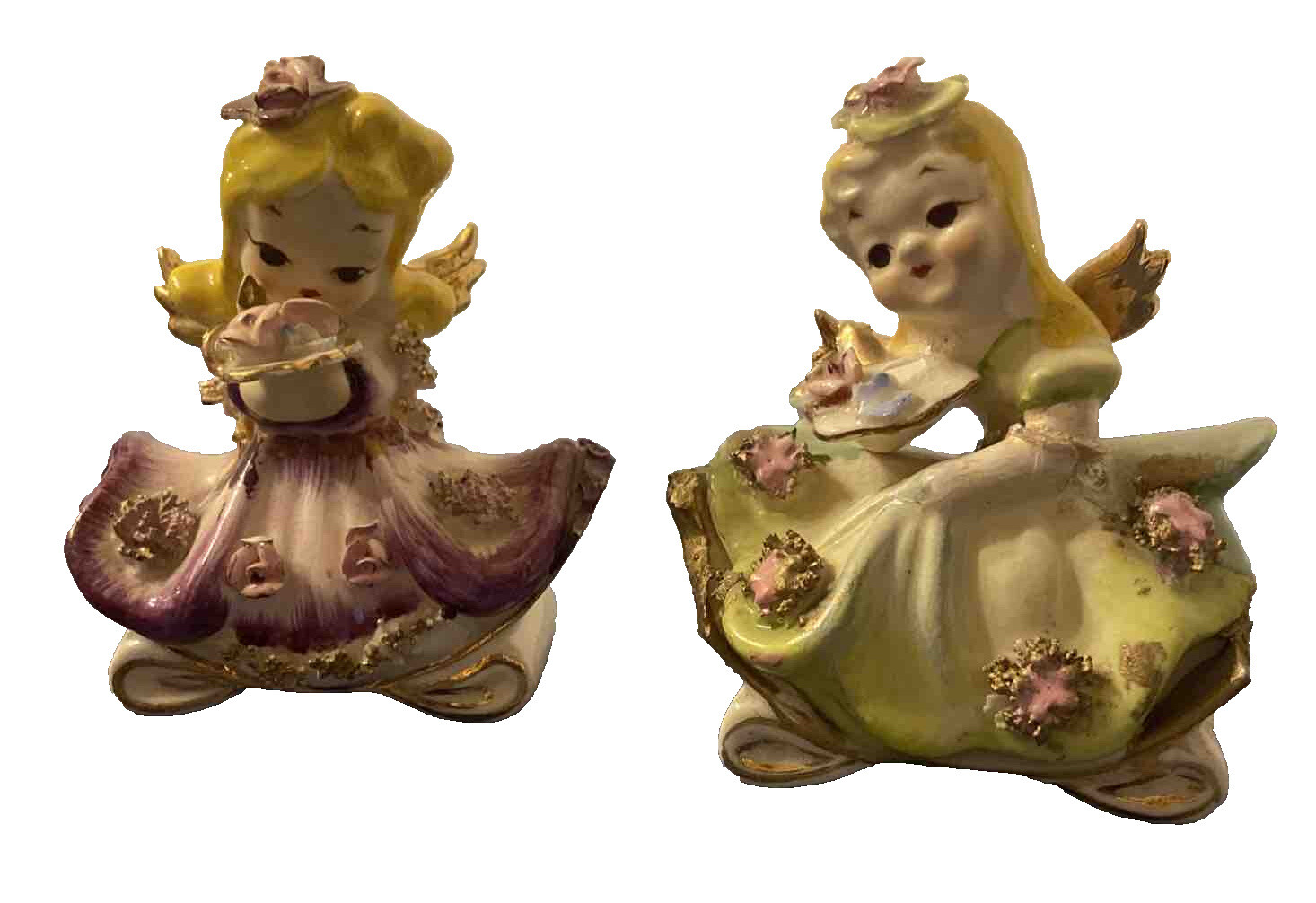 Vintage Geo. Lefton Christmas Angel W Flowers Gold Wings 3.5” As IS See ...