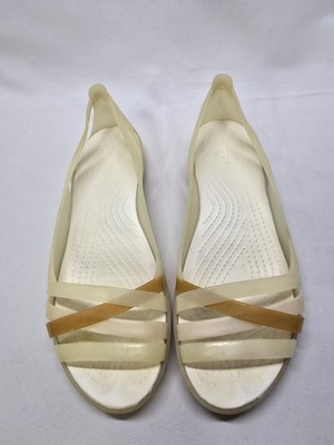 Crocs Womens Size 7 Isabella Huarache 2 Flat Sandal Ballet Oyster/Gold ...