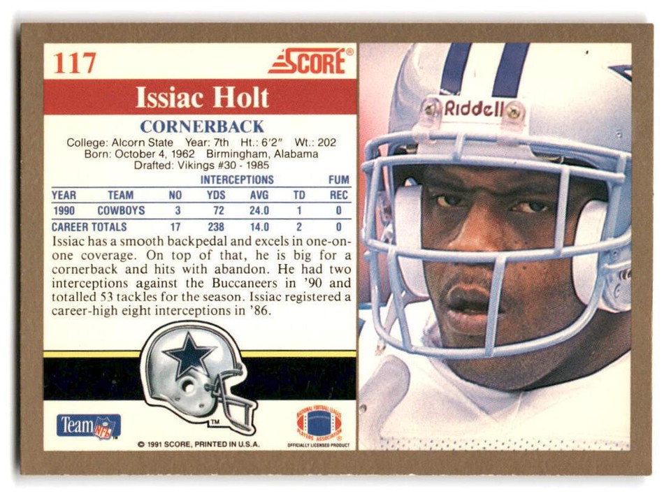 Issiac Holt 1991 Score FOOTBALL #117 Dallas Cowboys | eBay