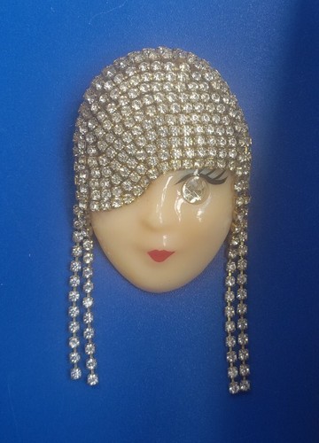 Vintage Art Deco Porcelain Face Brooch Pin Rhinestone Flapper Signed ...