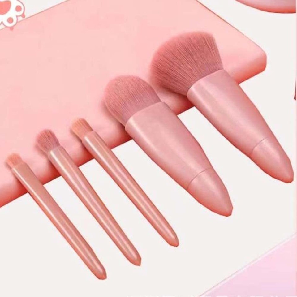 Mini brochas de maquillaje de viaje de 5 piezas con estuche de espejo ...