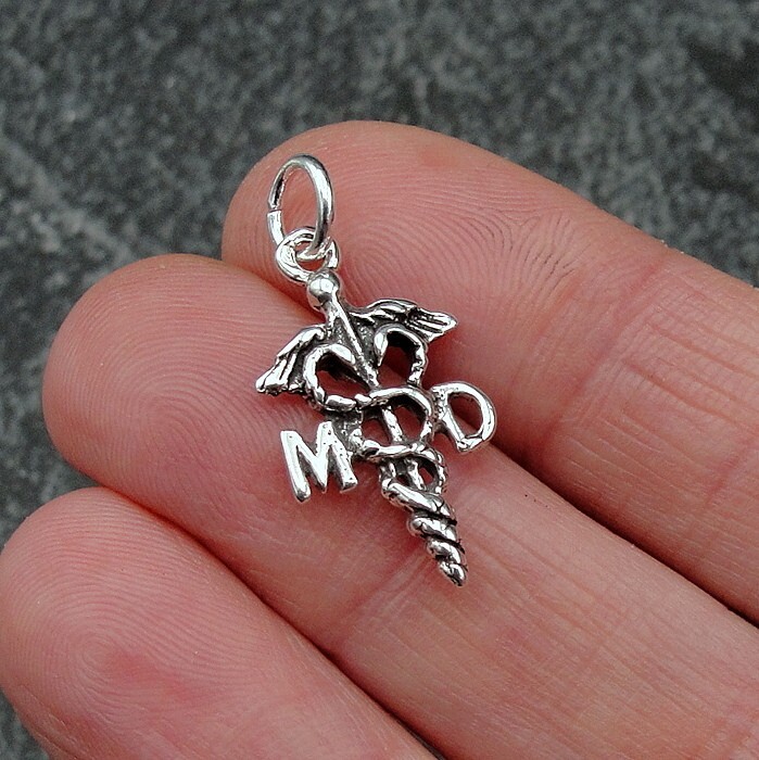 925 Sterling Silver MD Caduceus Charm - Doctor Symbol Charm - Doctor ...