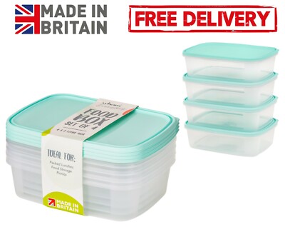 4 x 1 Litre Plastic Food Storage Containers Set Microwave Freezer Safe ...