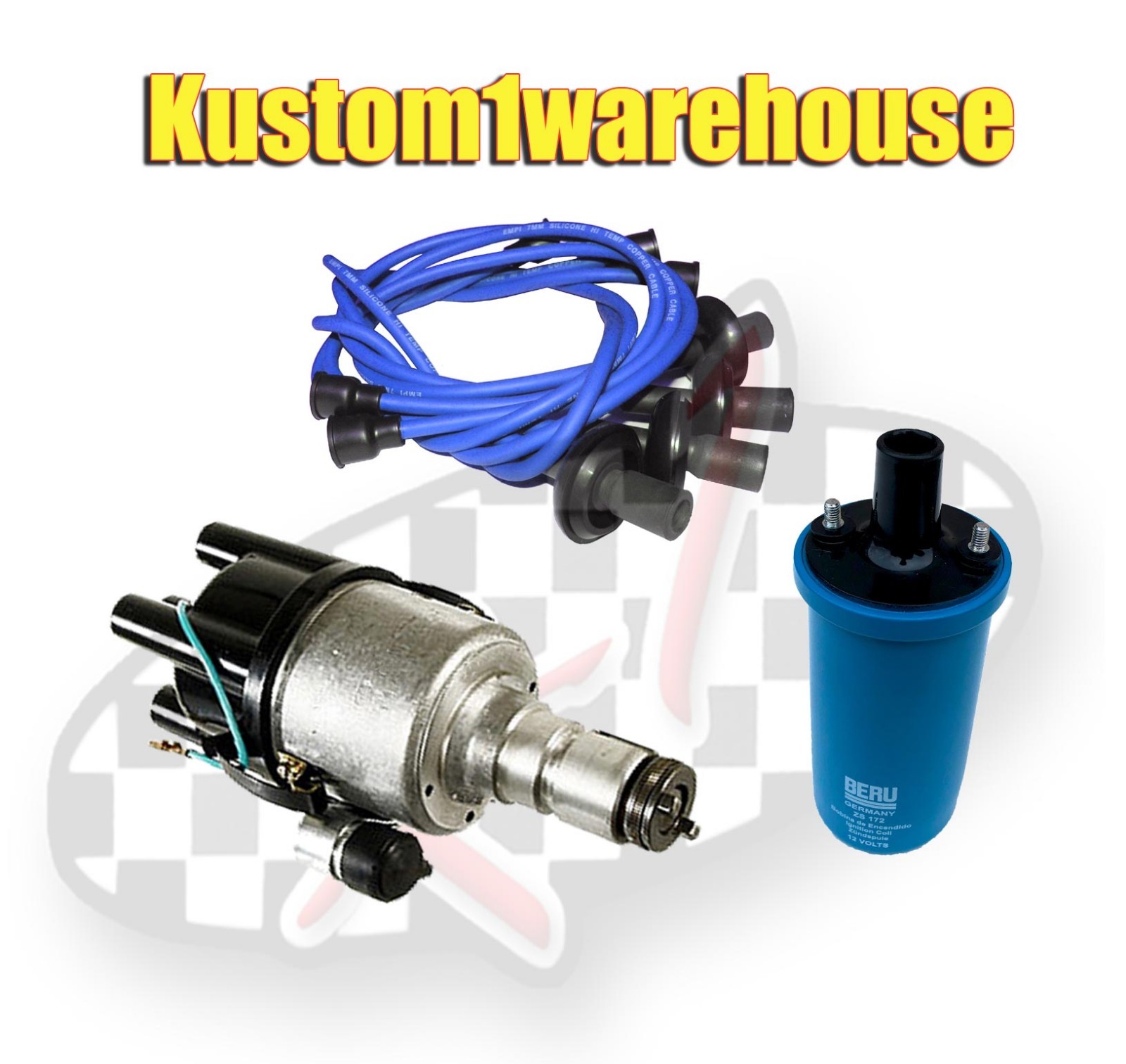 009 distributor, Blue silicone spark plug wires & 12 volt coil for VW ...