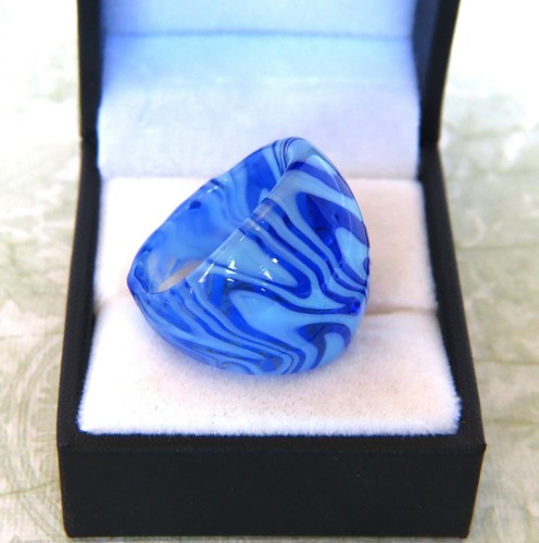 Bohemian Blown Glass Bling Ring Blue w/ Light Blue Swirl Each Unique ...
