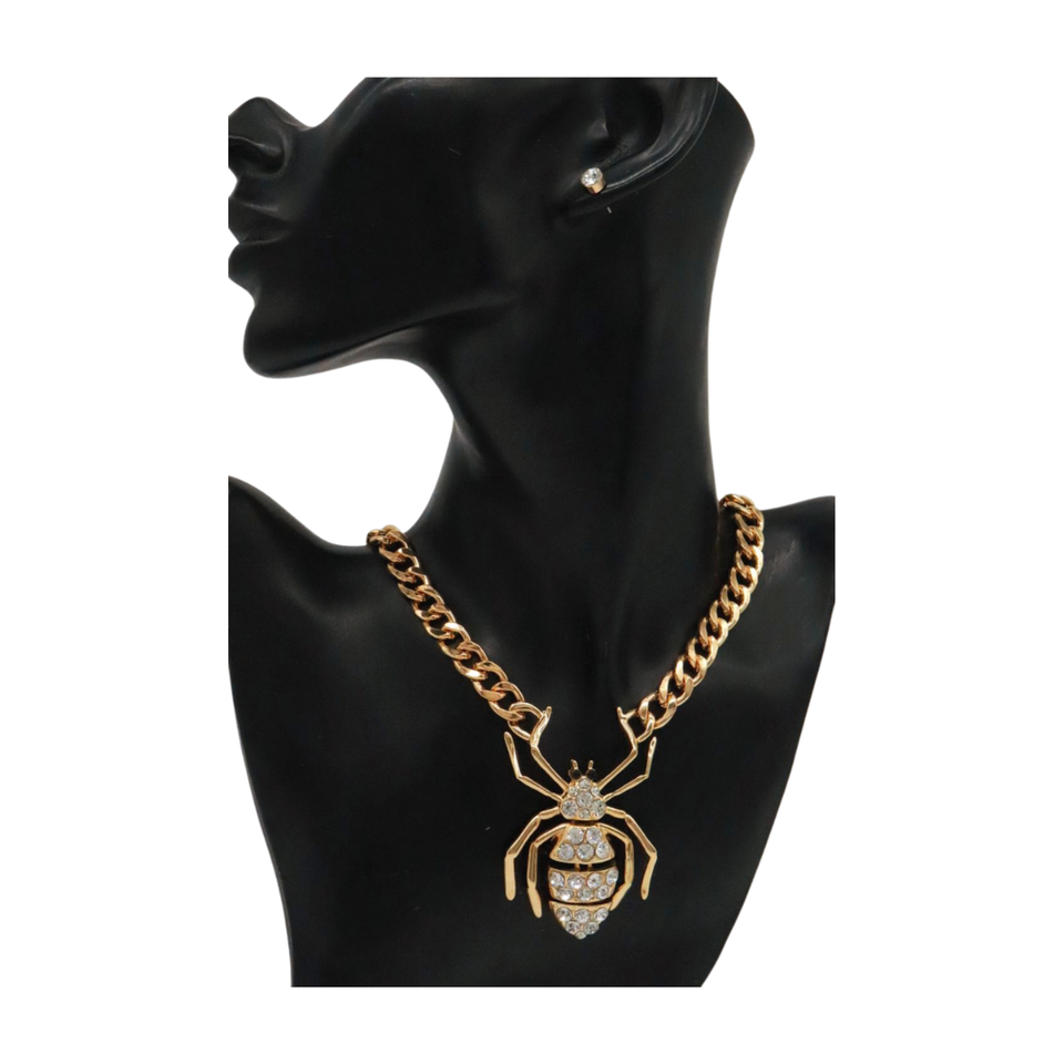 Women Fashion Jewelry Gold Metal Chain Links Long Spider Necklace Scary ...
