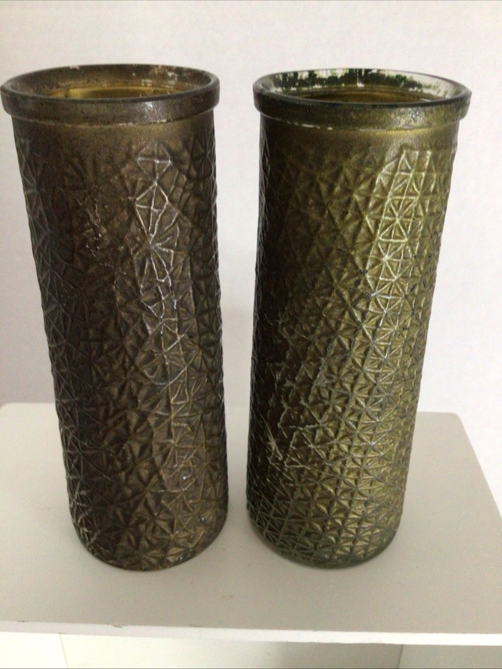 Set of 2 Antique Goofus Glass Vases - Grapes & Flowers - Red Green Gold ...