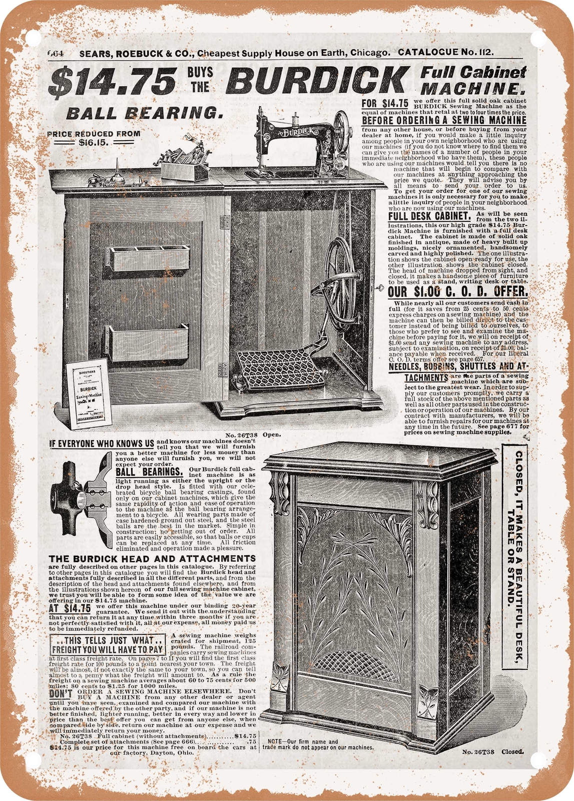 METAL SIGN - 1902 Sears Catalog Sewing Machines Page 654 - Vintage ...