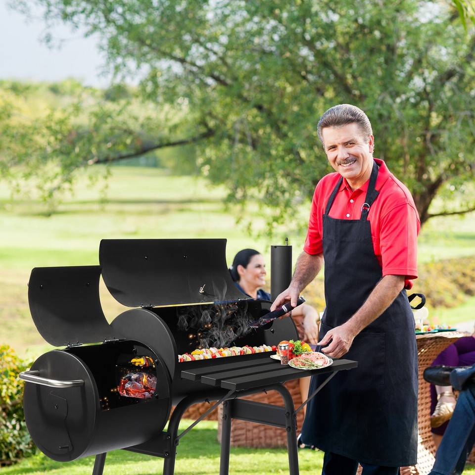 Charcoal BBQ Grill Barrel With Offset Smoker for Outdoor Backyard ...