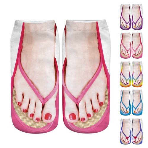 3D Pattern Manicure Print Socks Flip Flop Pattern Funny Socks Low Cut ...