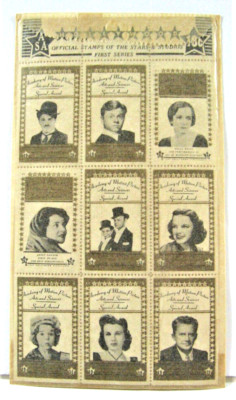 Vintage 1947 Hollywood Star Stamps Unopened 1st Series Complete Sheet # ...
