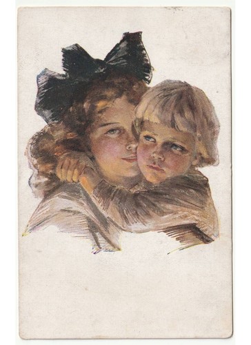 1921 P. Boileau Antique Postcard Sister And Brother Embrace | eBay