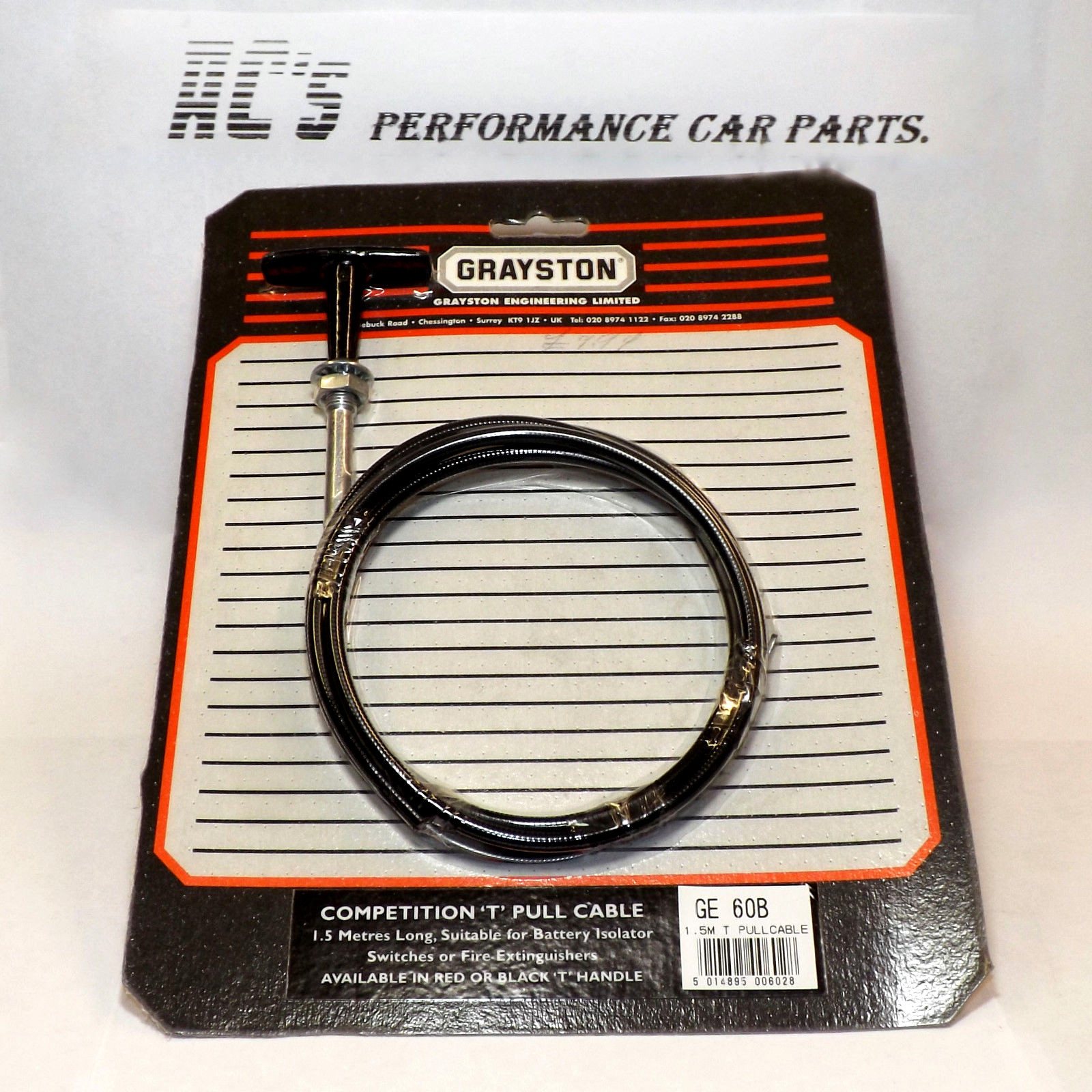 Competition ‘T’ Handle Pull Cables - 1.5m - Black - (GE60B) | eBay UK