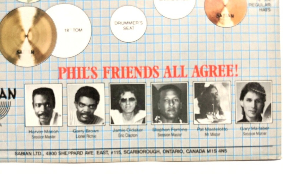 PHIL COLLINS / GENESIS / 1986 SABIAN DRUM CYMBALS MAGAZINE PRINT ...
