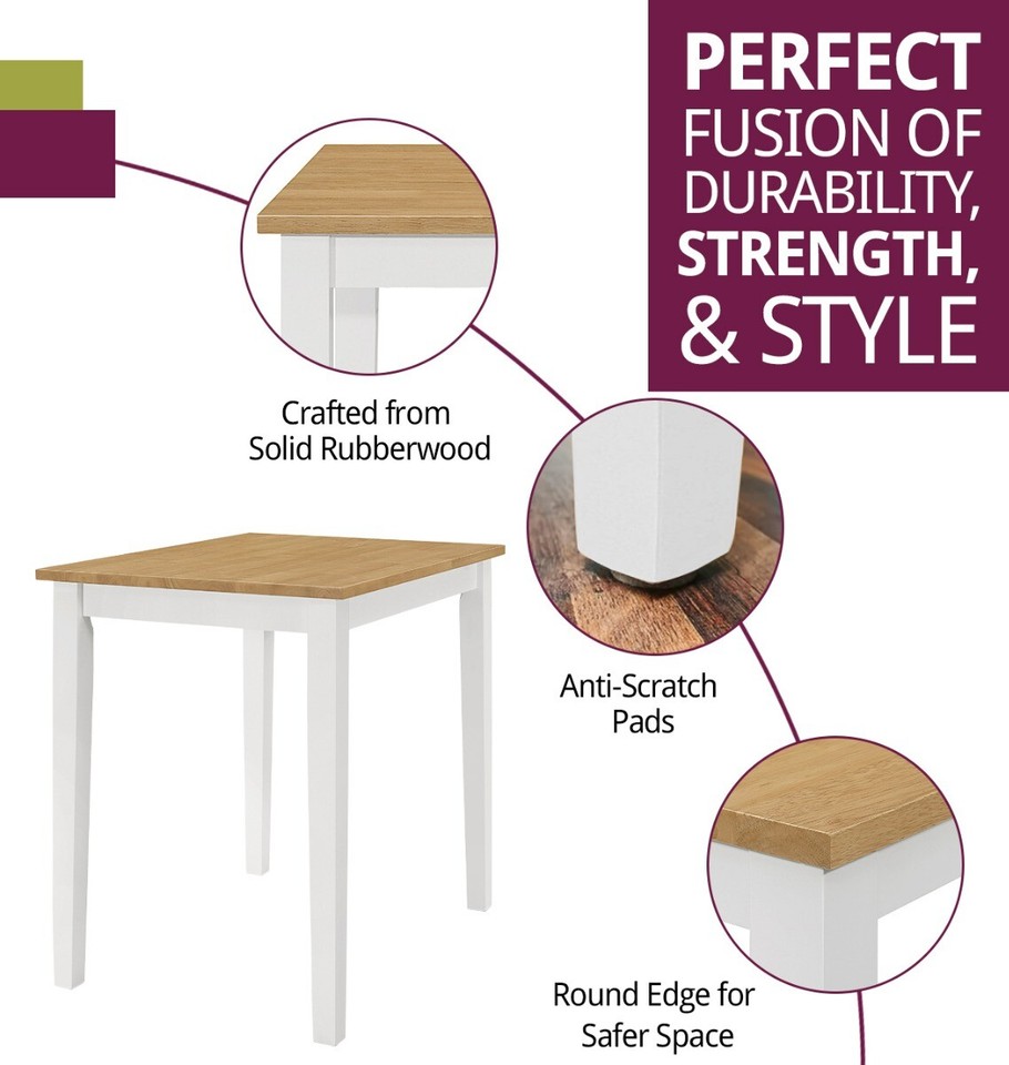 Small Dining Table in White & Oak Finishing, Solid Wood Breakfast ...