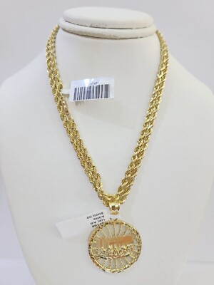 10k Gold Rope Chain & Last Supper Charm Pendent SET 3mm 22 Inches ...