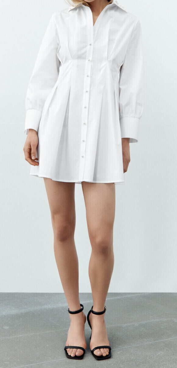 NWT Zara Women's Pearl Appliqué Poplin Dress White Size XS 2816/262 | eBay