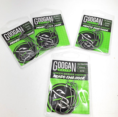 4 Packs Of Googan Mondo EWG Extra Wide Gap Hooks 3/0, 5/0 & 2 Packs Of ...