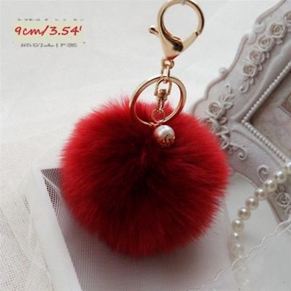 Faux Rabbit Fur Fluffy Pom pom Key Chain Car Ball Bag Pendant Charm ...