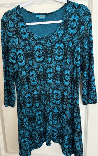 Tianello By Steve Barraza Teal/ Black Long Tunic Knit Top Sz S | eBay