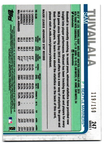 2019 Topps #247 Sam Tuivailala Advanced Stat #/150 | eBay