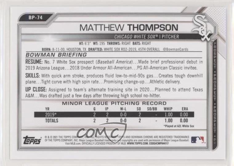 2021 Bowman Prospects Matt Thompson Matthew Thompson #BP-74 | eBay