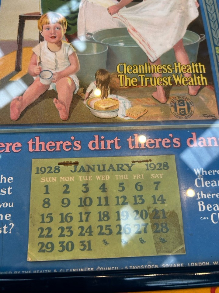 Vintage English 1928 Advertising Calendar Framed Poster For Cleanest ...