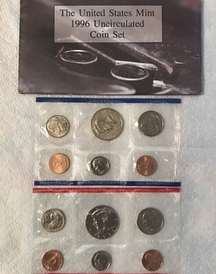 1996 P&D Mint Set US with Envelope & COA (10 Coin Set) ***No 'W' Dime ...