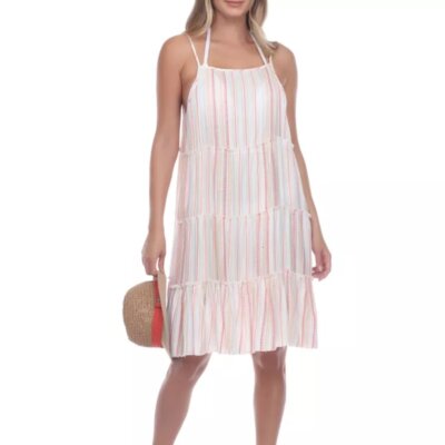 Raviya Tiered Striped Cover-Up Dress Orange White S Small NWT | eBay